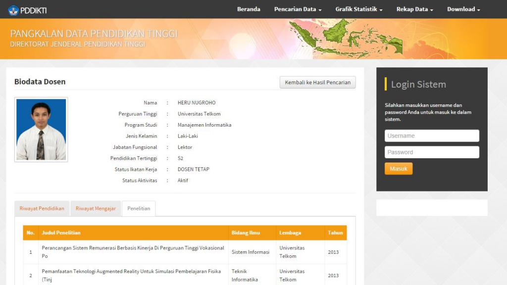 Tampilan Baru Biodata Dosen di PDDikti - Heru Nugroho